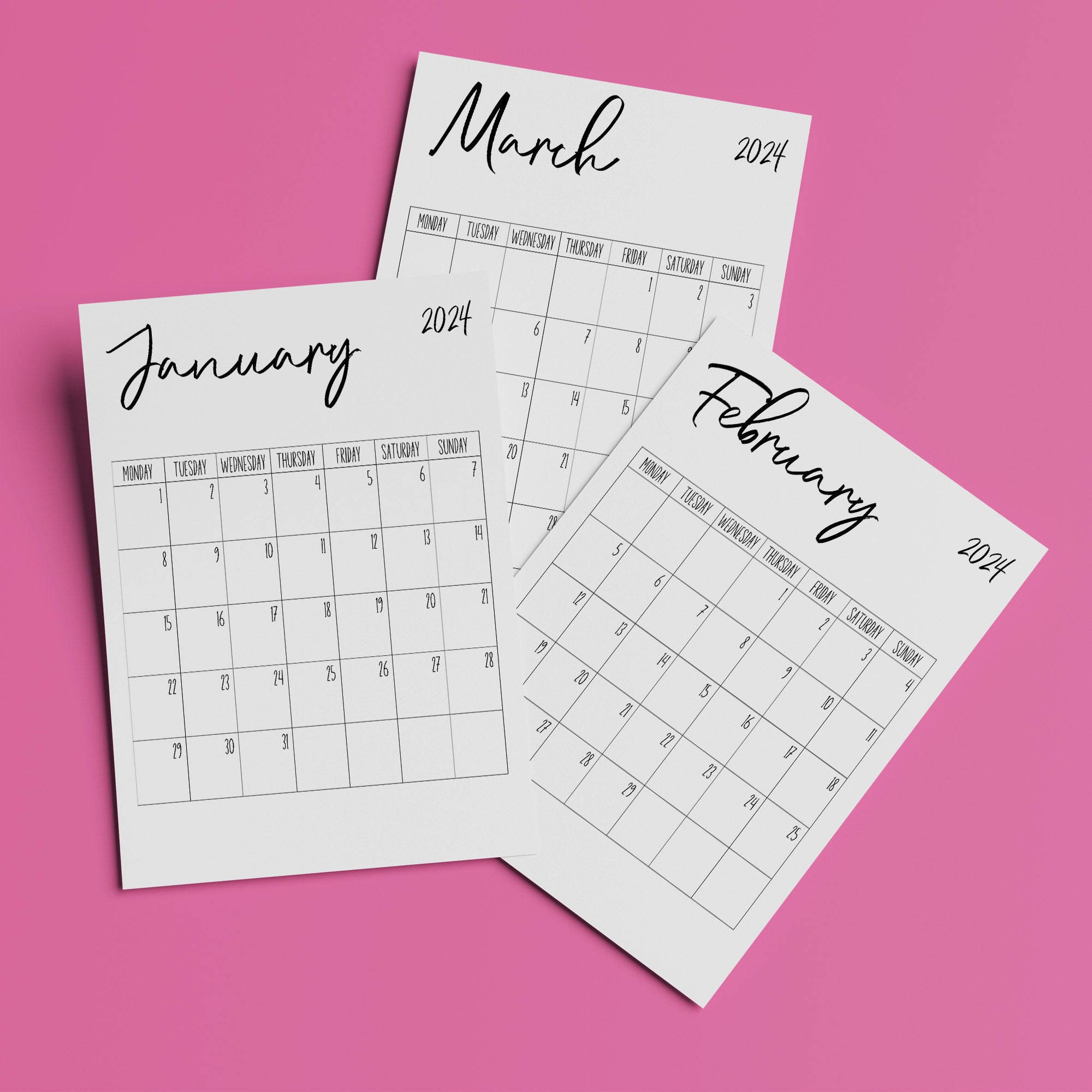 2024 Printable Monthly Calendar, Monday and Sunday Start Calendar ...