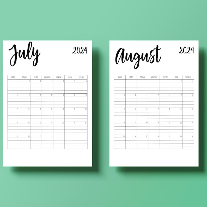 2024 Calendar, Lined Printable Monthly Calendar, Sunday Start Portrait ... 2024 Calendar, Lined Printable Monthly Calendar, Sunday Start Portrait ...