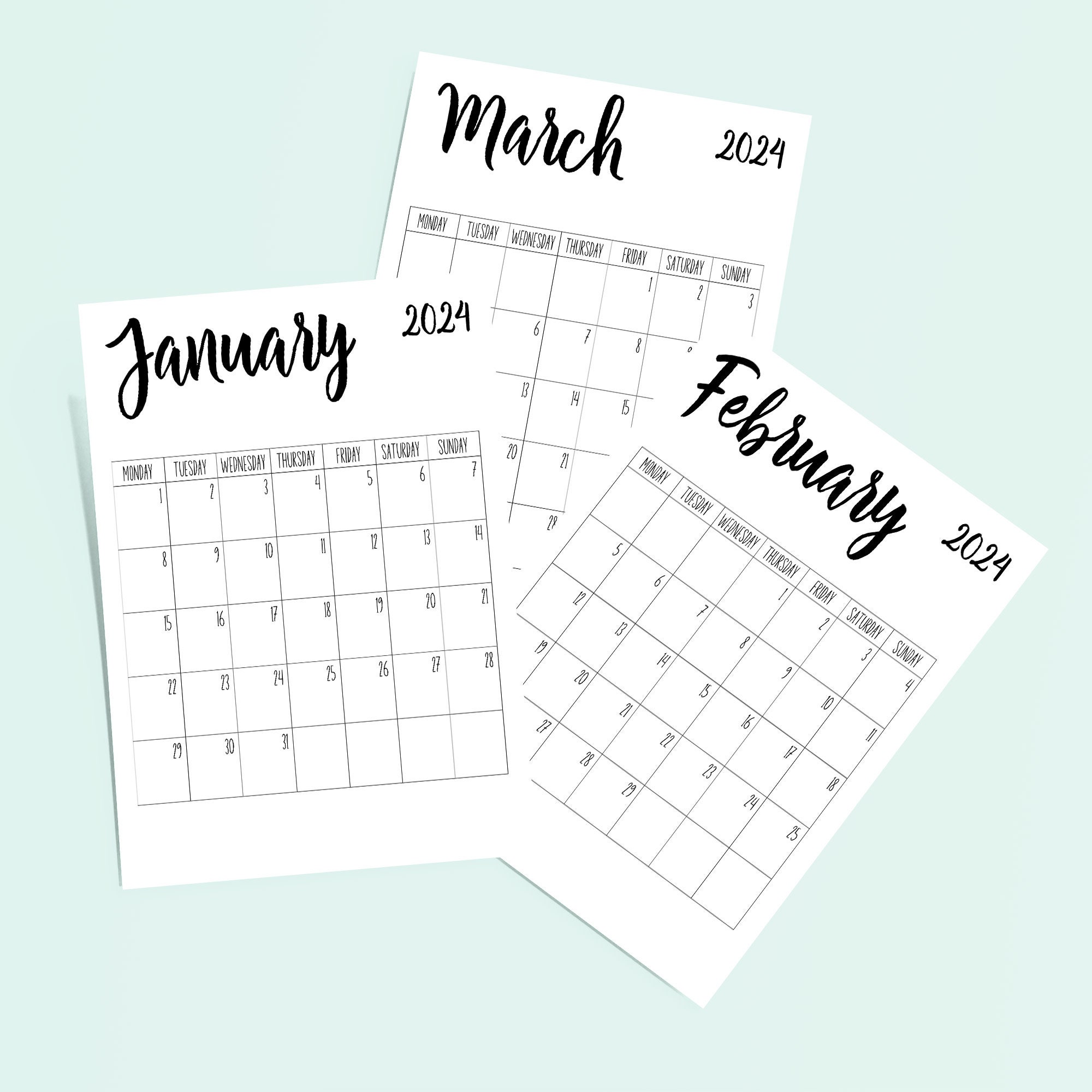 2024 Calendar, Printable Blank Design Monthly Calendar, Monday Start ...