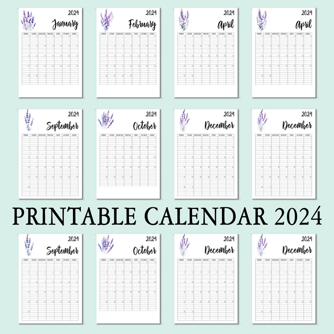 2024 Calendar Printable Lavender Flower Design Monthly - Etsy UK