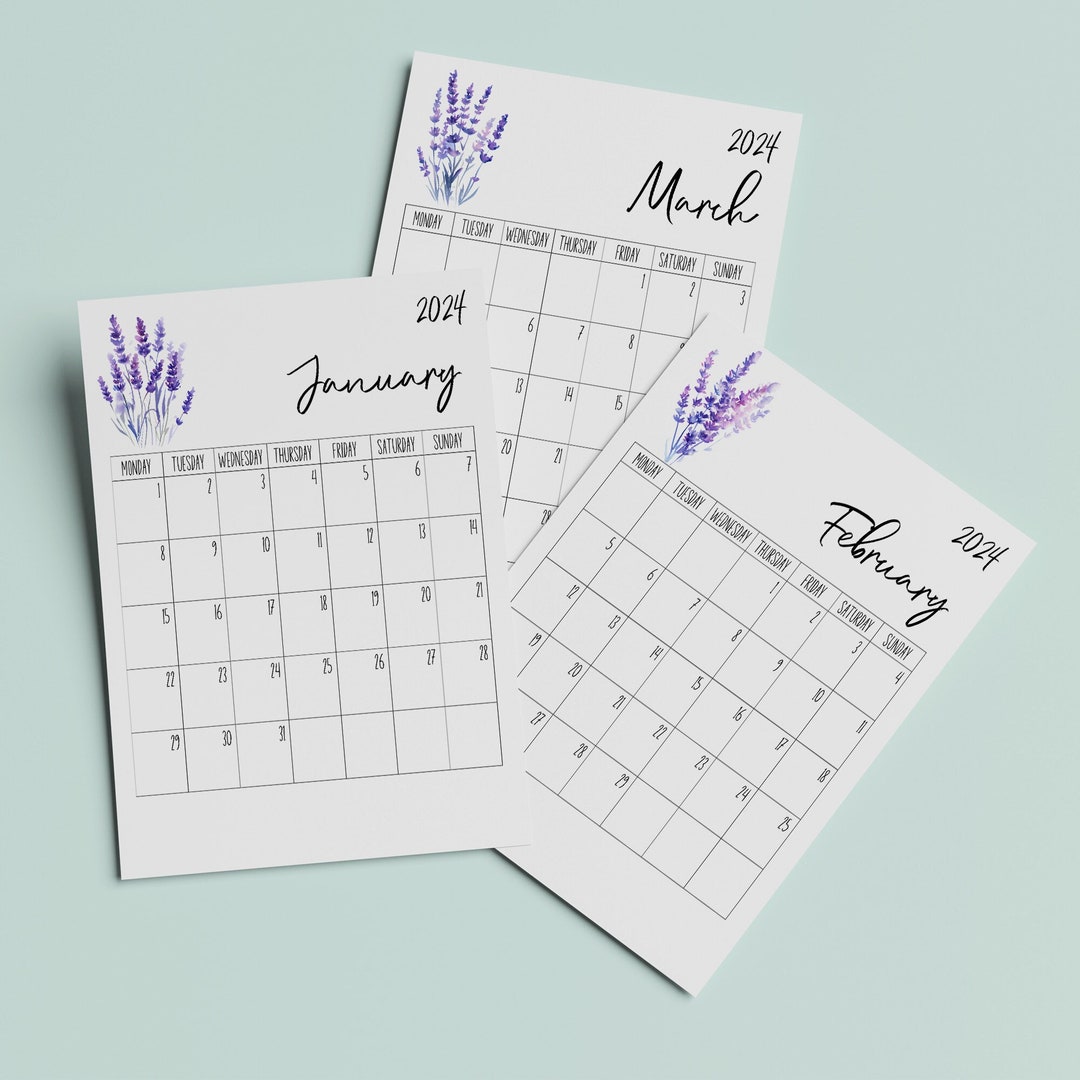 2024 Calendar Printable Lavender Flower Design Monthly - Etsy
