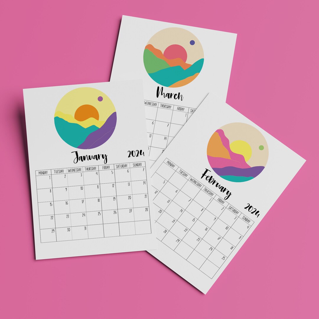 2024 Printable Monthly Calendar Monday Start Calendar - Etsy