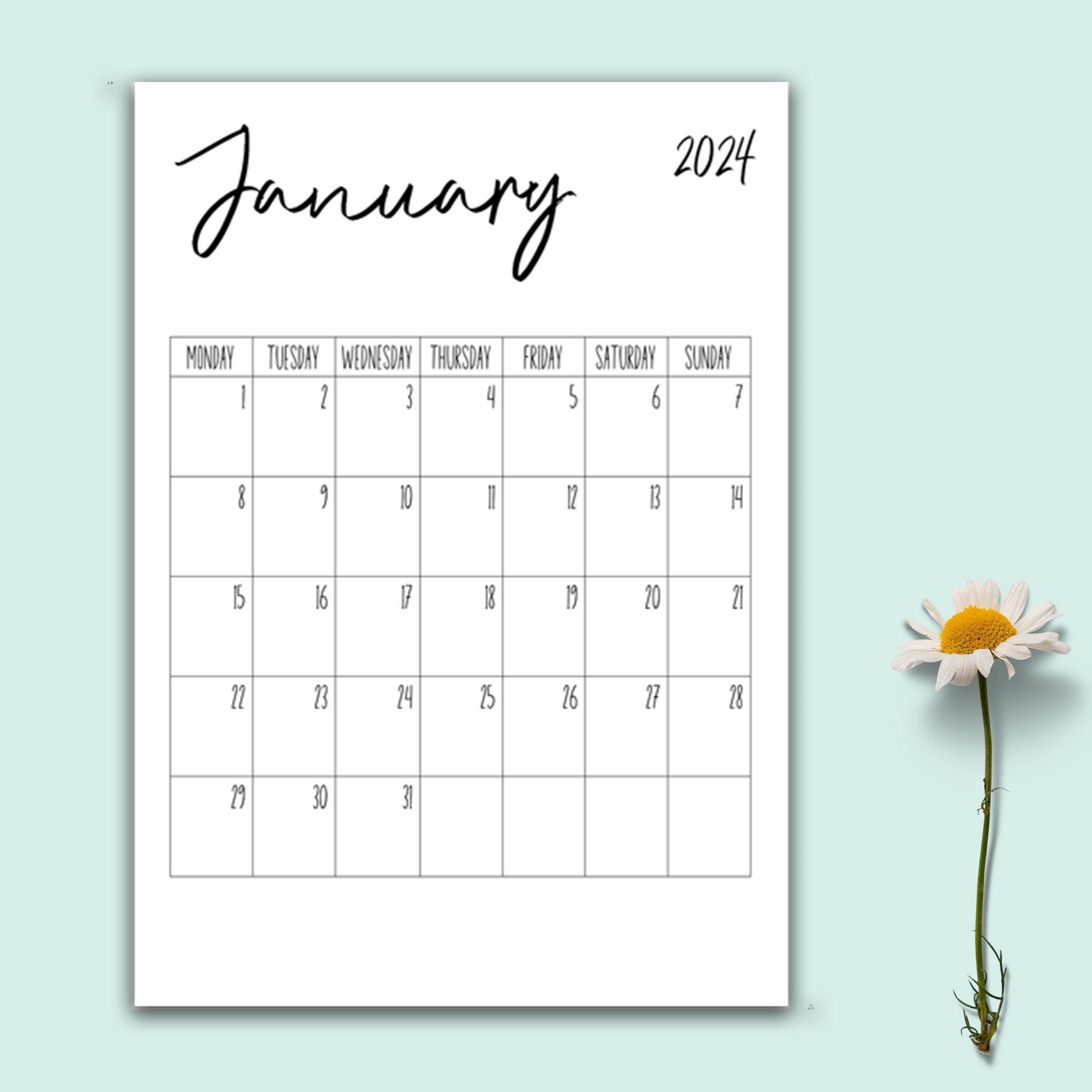 2024 Calendar Printable Blank Design Monthly Calendar Monday - Etsy