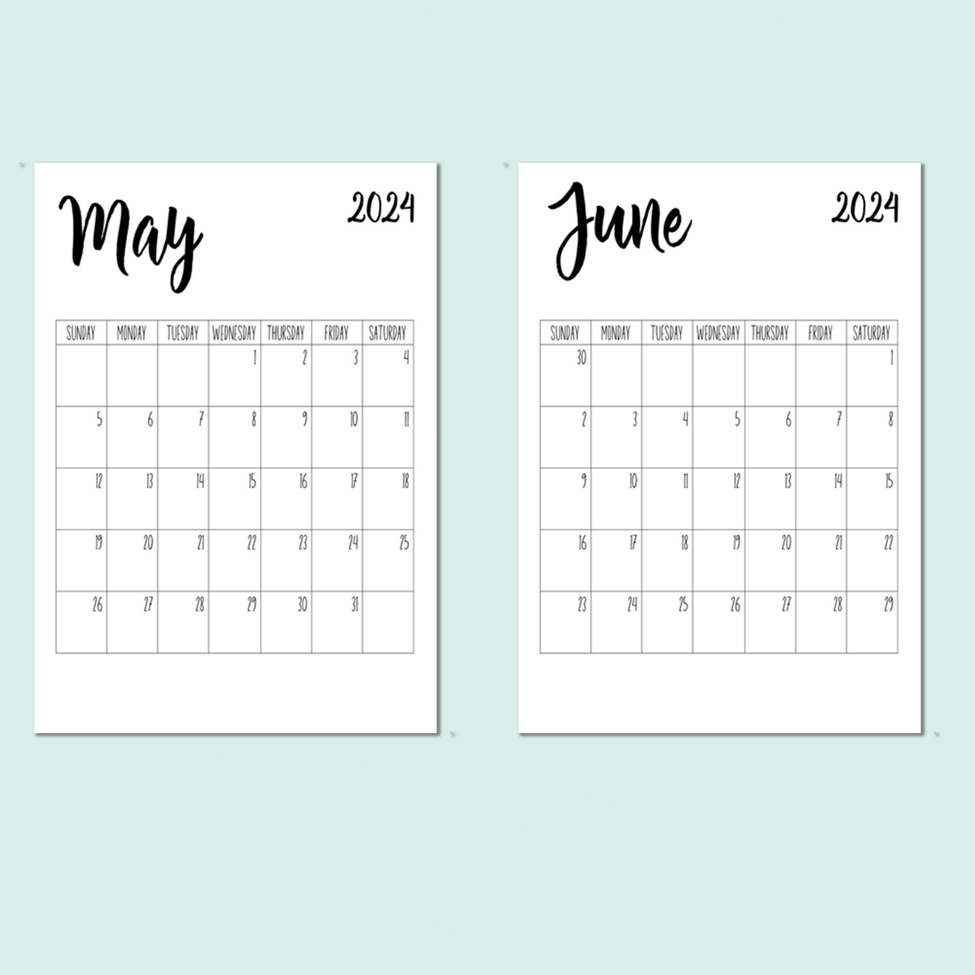 2024 Printable Blank Design Monthly Calendar Sunday Start - Etsy