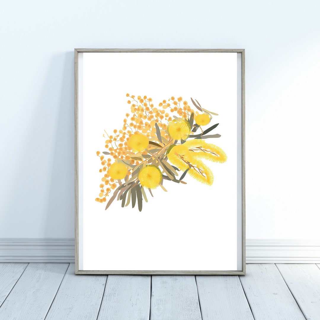 Wattle Flower Bunch, Australian Native Floral Digital Art, Digital ...