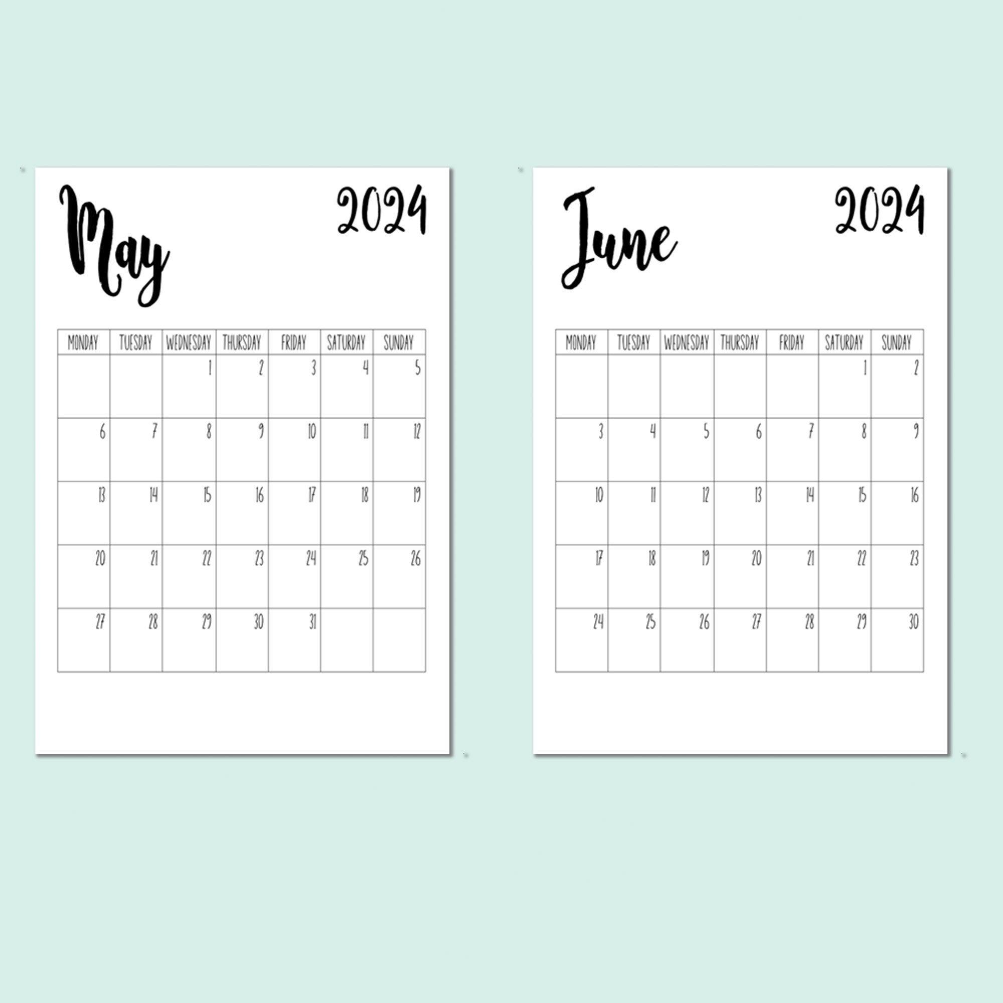 2024 Printable Calendar Blank Design Monthly Calendar Monday - Etsy