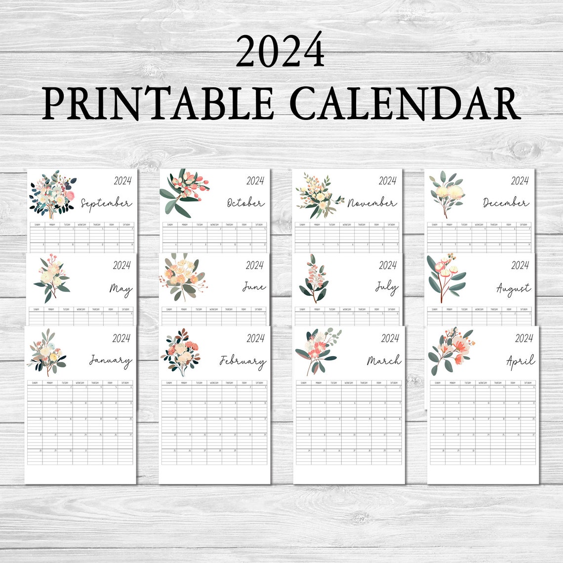 2024 Printable Lined Monthly Calendar Sunday Start Calendar - Etsy