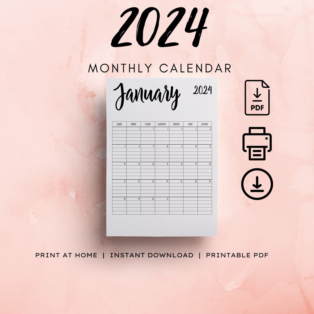 Sunday Start 2024 Lined Printable Monthly Calendar, Portrait Calendar ...