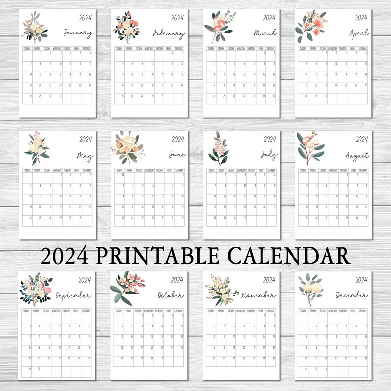 2024 Printable Monthly Calendar Sunday Start Calendar - Etsy