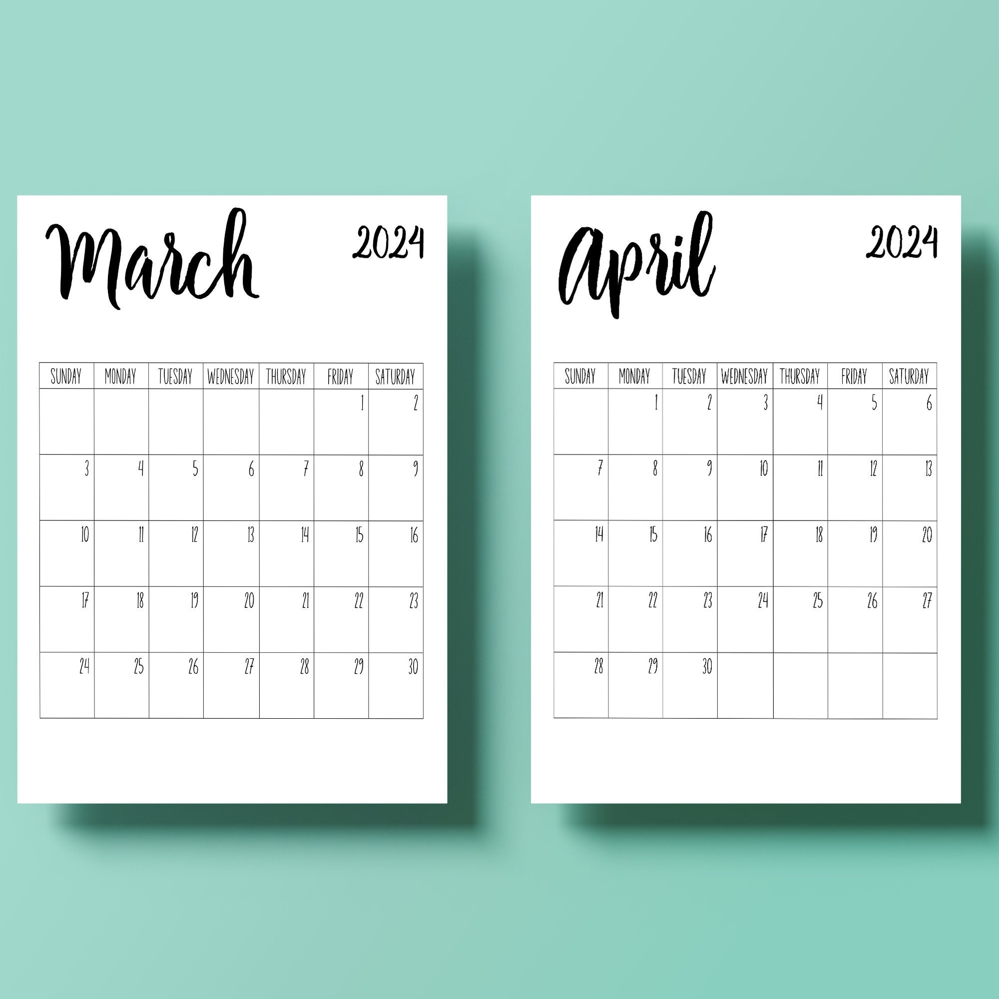 2024 Sunday Start Calendar, 2024 Printable Monthly Calendar, Portrait ...