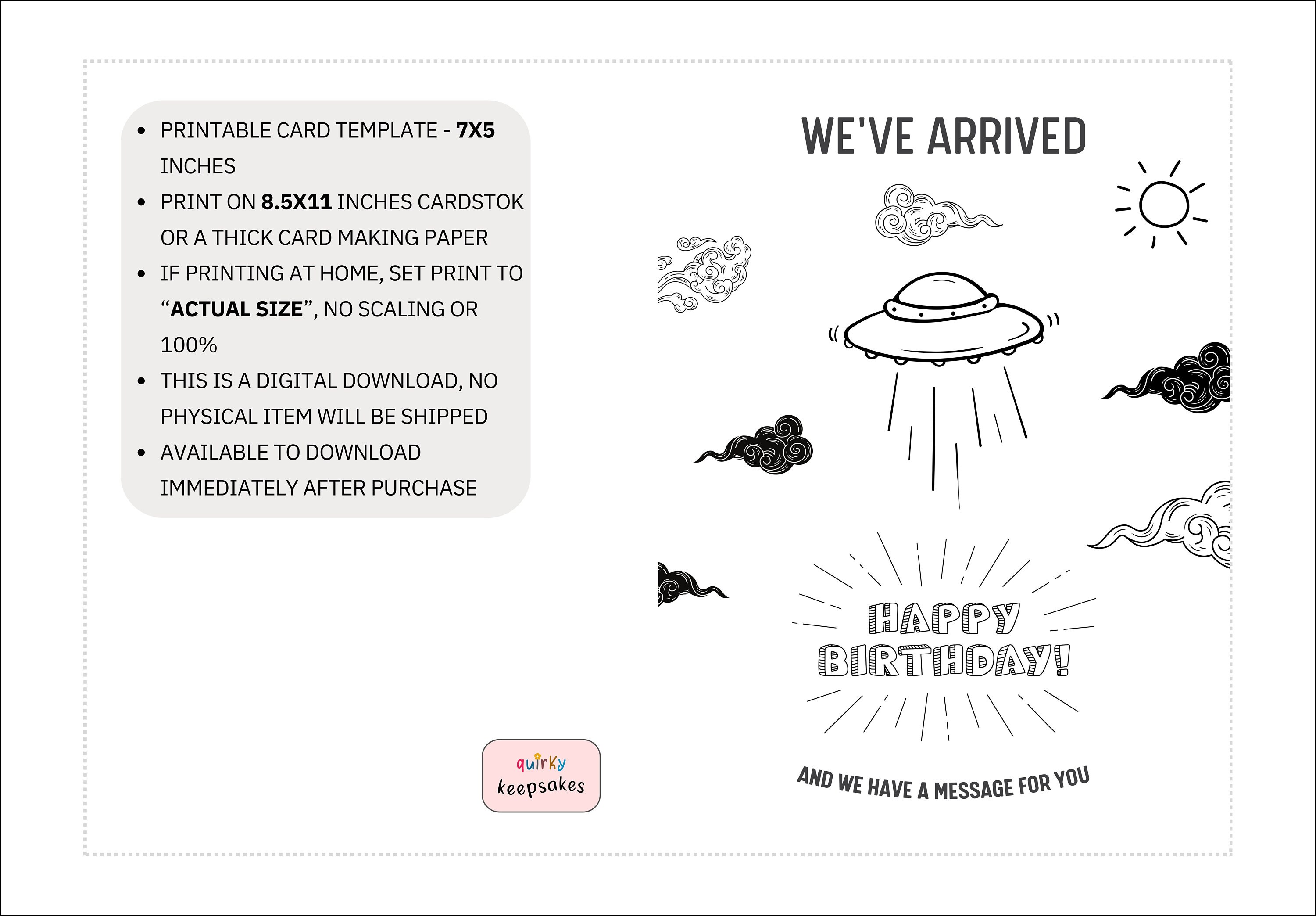 Funny Birthday Card | Alien Spaceship, Printable (digital Download) - Etsy