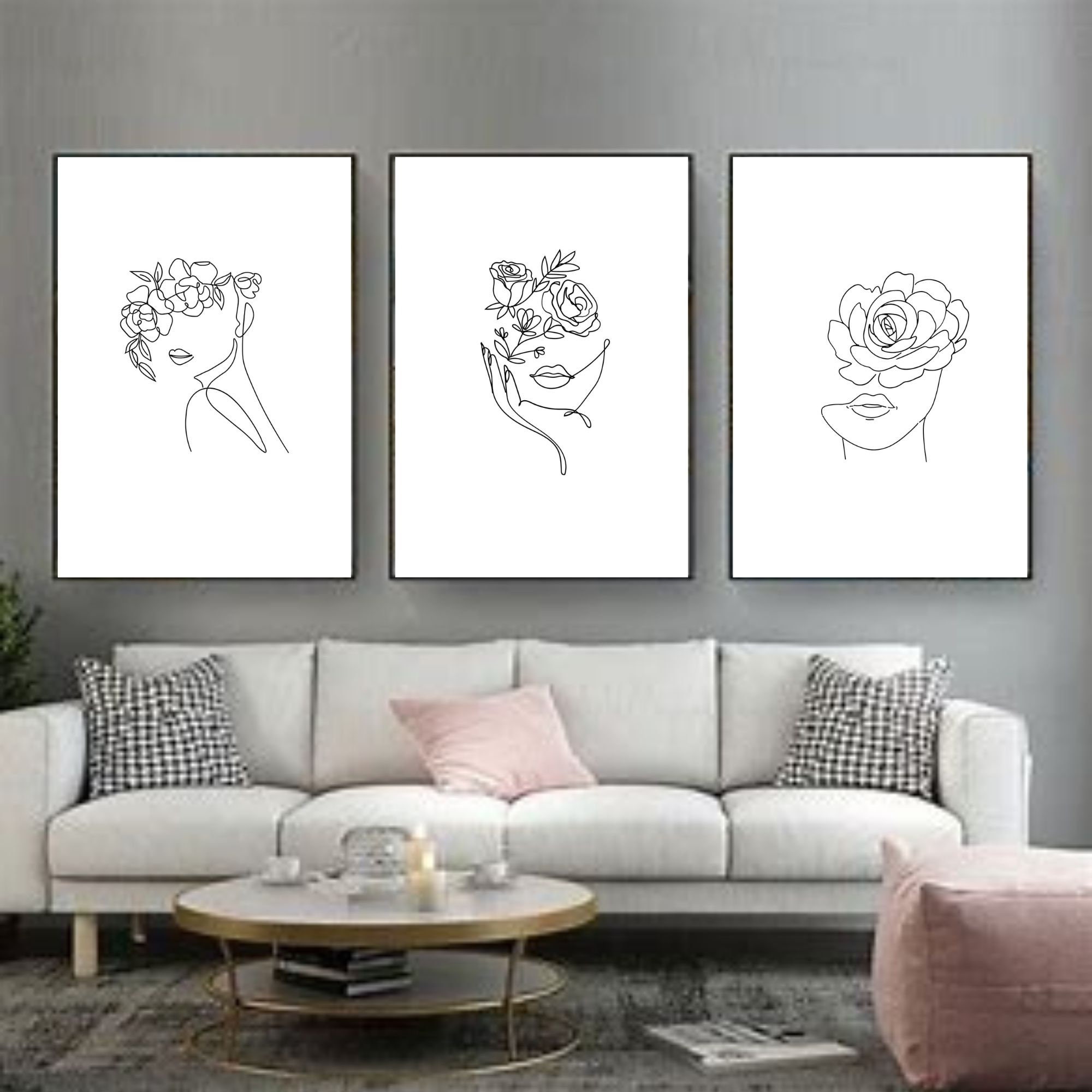 Single Line Art Woman and Flowers, Wall Art, Downloadable Art ...
