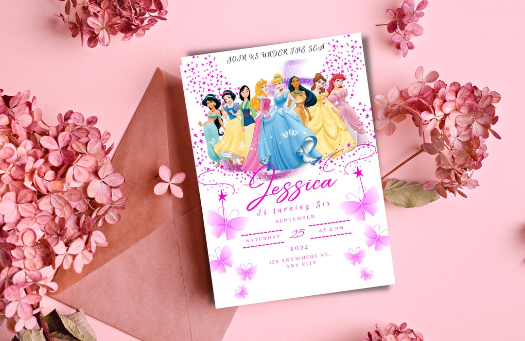 Digital Printable Princess Birthday Invitation Editable Princess ...