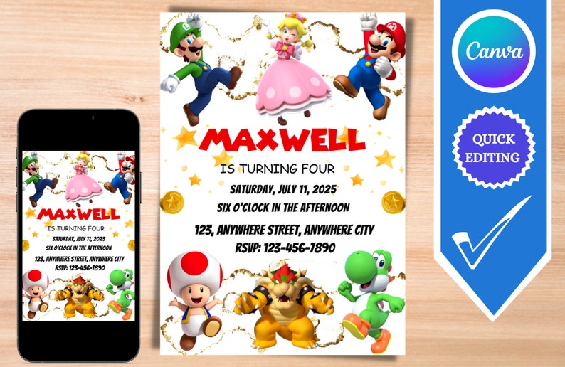 Super Mario Birthday Invitation Mario Bros Birthday Digital - Etsy