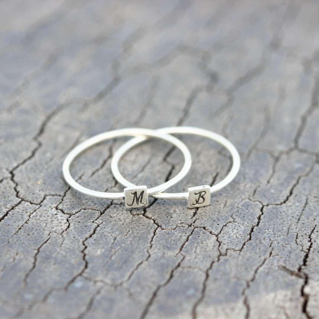 925 Silver Initial Ring - Etsy