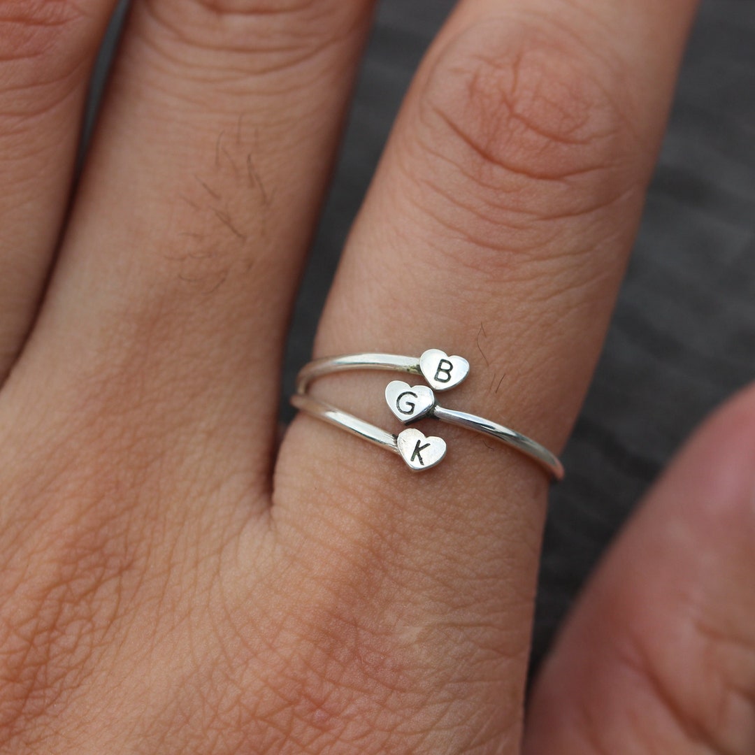 Personalized Open Heart Ring,custom Family Initials Ring,love Ring,dainty Personalized Stackable ...