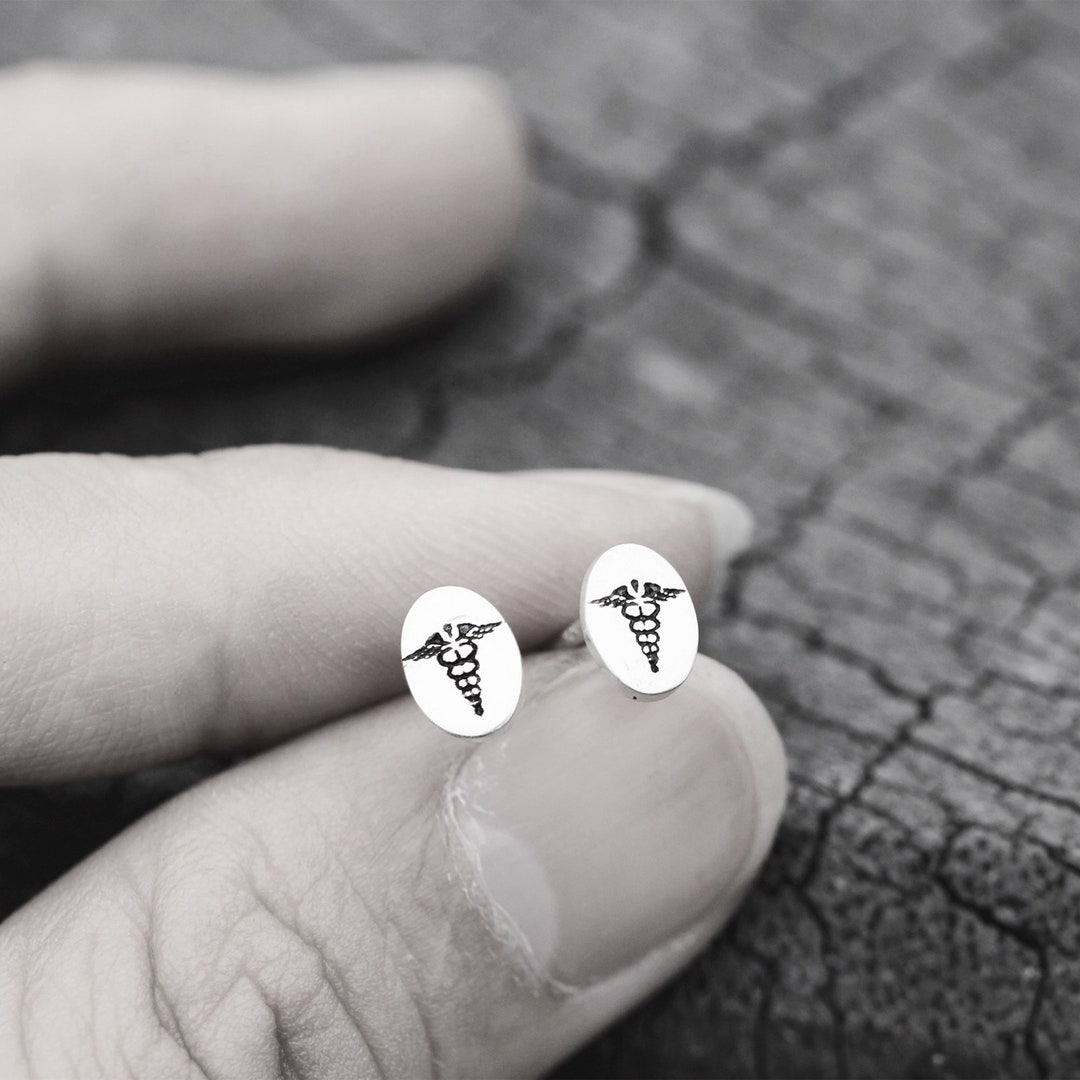 Silver Caduceus Stud Earrings,medical Earrings,doctor Jewelry,nurse ...