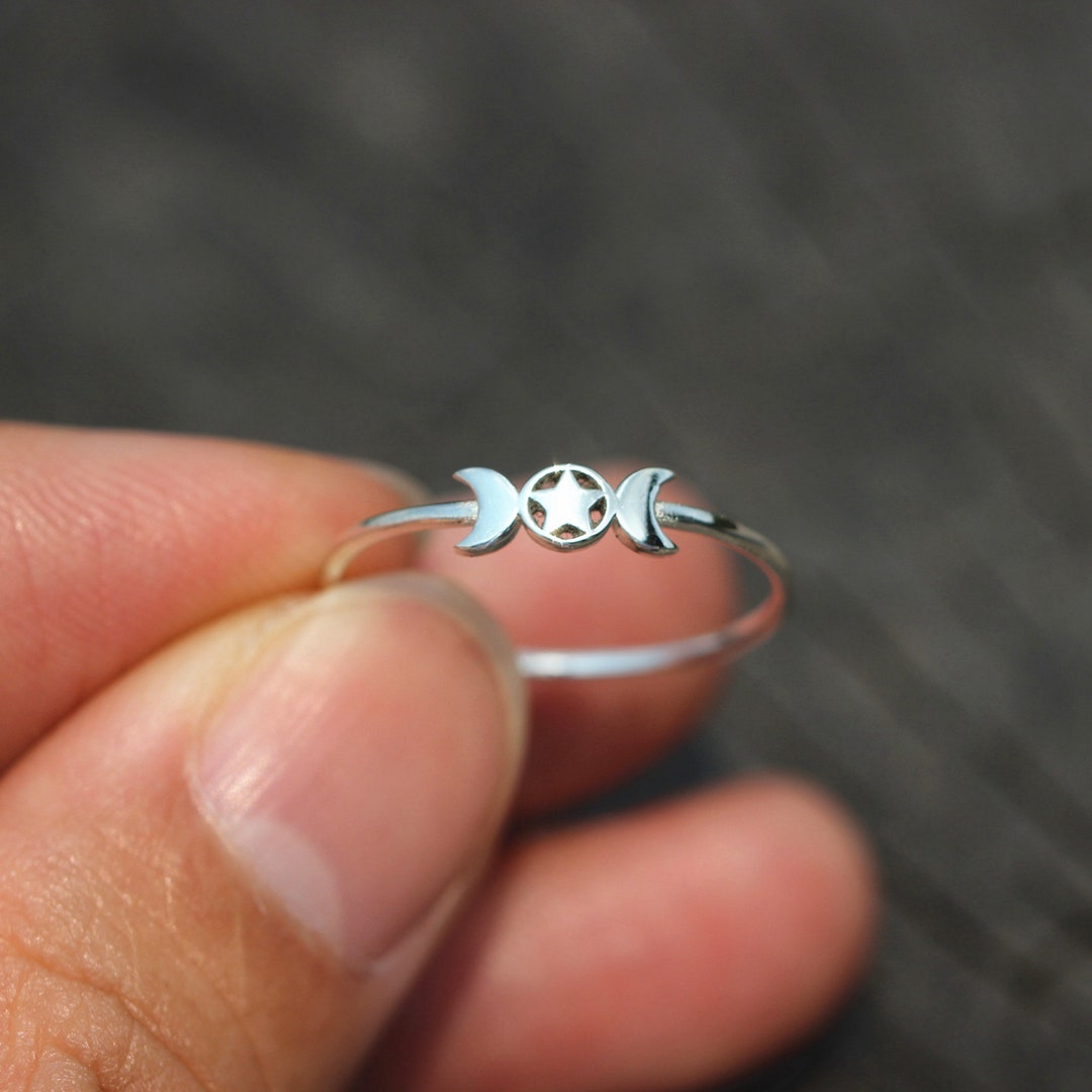925 Silver Triple Moon Pentacle Ring,crescent Moon Ring,moon Goddess ...