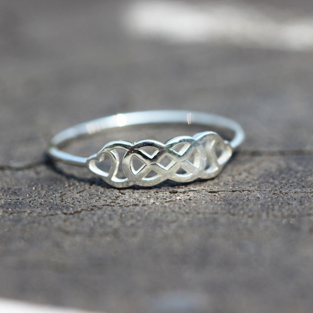 Sterling Silver Double Infinity Ring With Hearts - Etsy