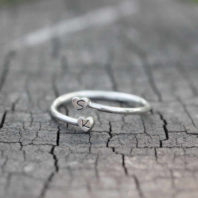 Personalized Sterling Silver Open Heart Ring: Custom Initial Stacking ...