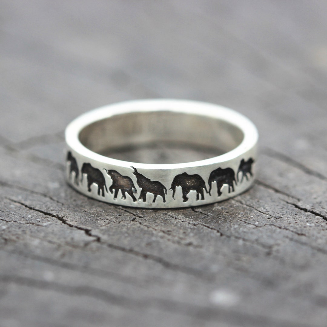Silver Elephants Ring,marching Elephant Ring,elephant Animal Jewelry ...
