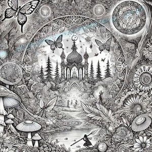 Fantasy World Coloring Pages - Mandala-style Fairy Gardens & Mushroom ...