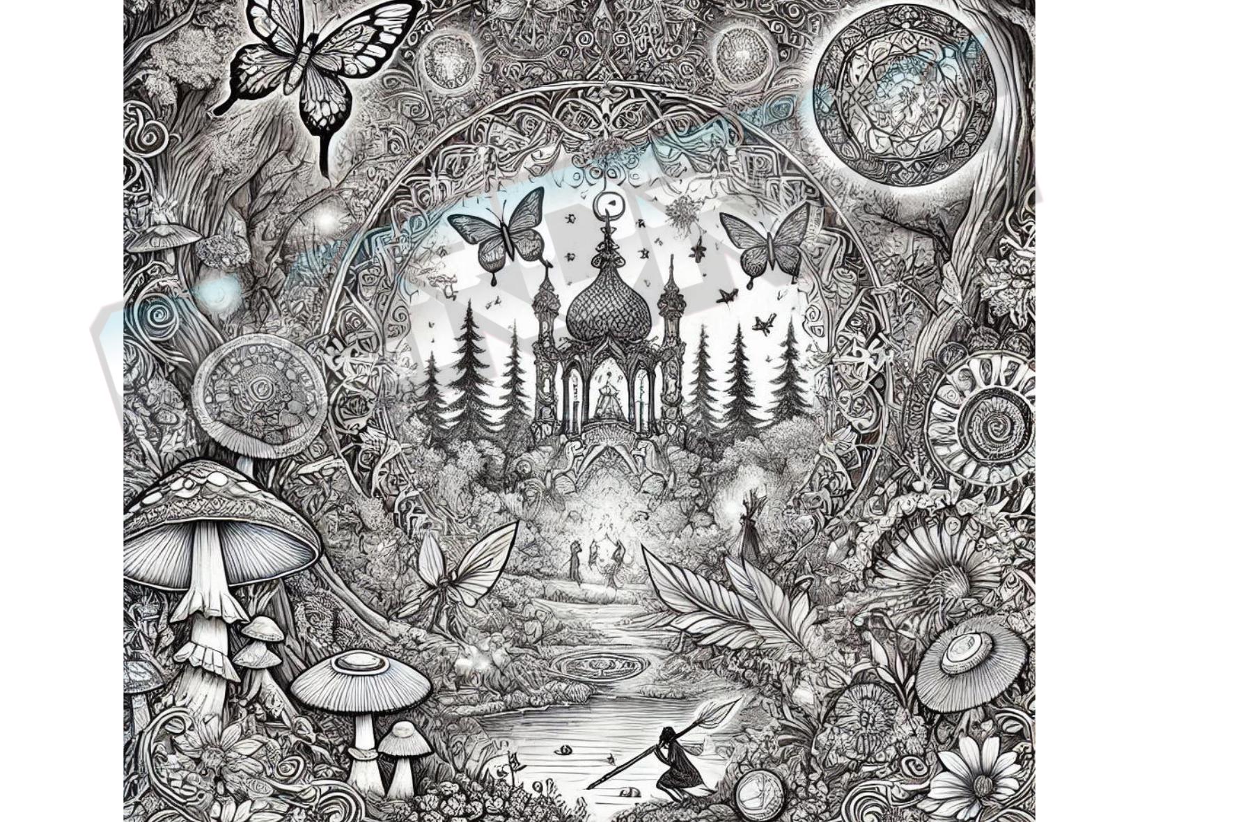 Fantasy World Coloring Pages - Mandala-style Fairy Gardens & Mushroom ...