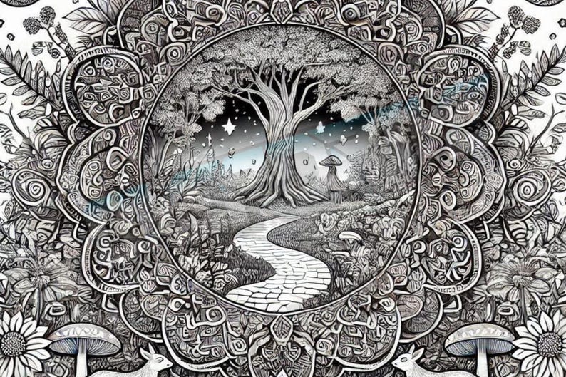 Fantasy World Coloring Pages - Mandala-style Fairy Gardens & Mushroom ...