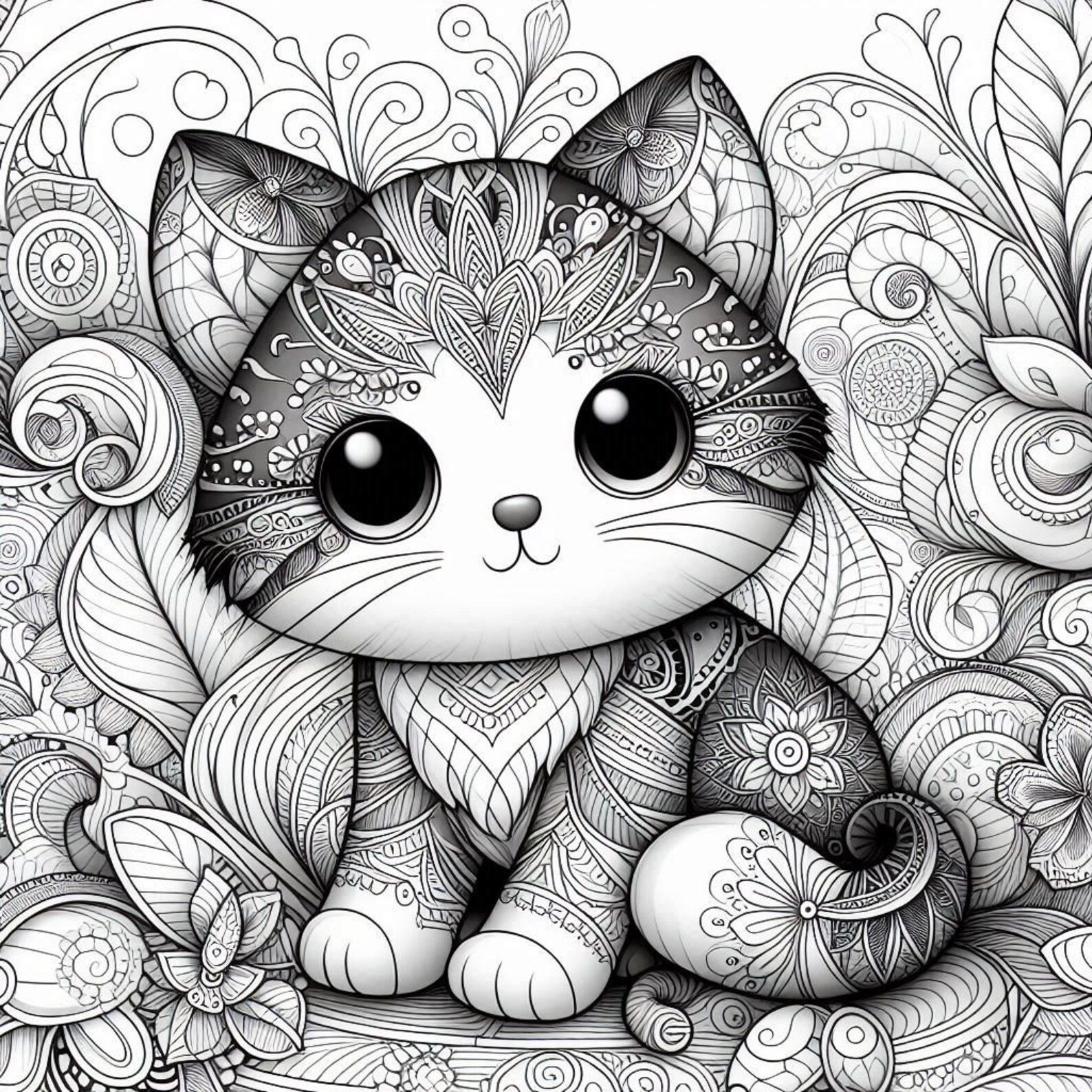 Relaxing Whiskers Adorable Cat Coloring Pages 5 Pages for Digital ...