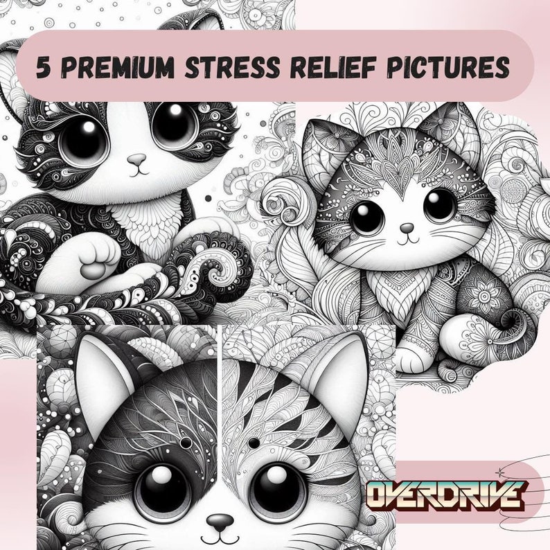 Relaxing Whiskers Adorable Cat Coloring Pages ( 5 Pages for Digital ...