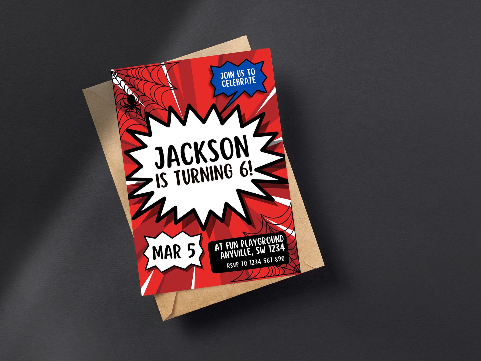 Comic Style Birthday Party Invitations Spiderman Invites Customisable ...