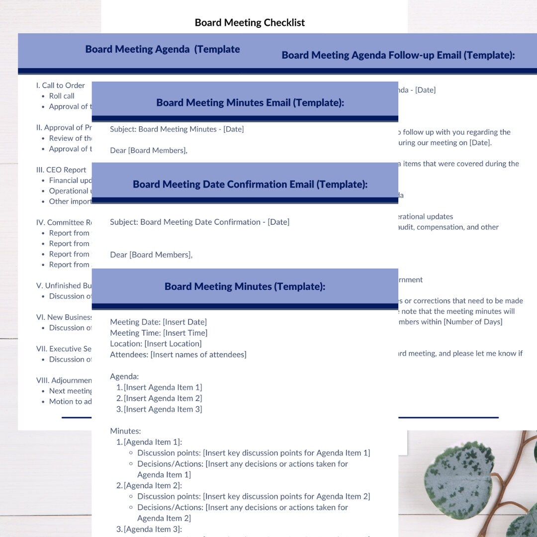 Board Meeting Templates Bundle | Meeting Minutes Template | Instant ...