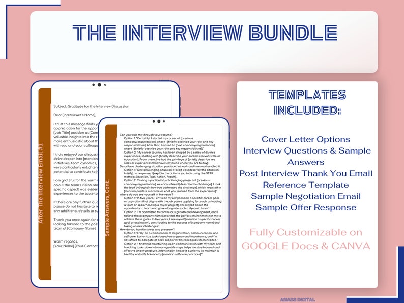 The Interview Bundle Fully Customizable on CANVA and GOOGLE Docs - Etsy