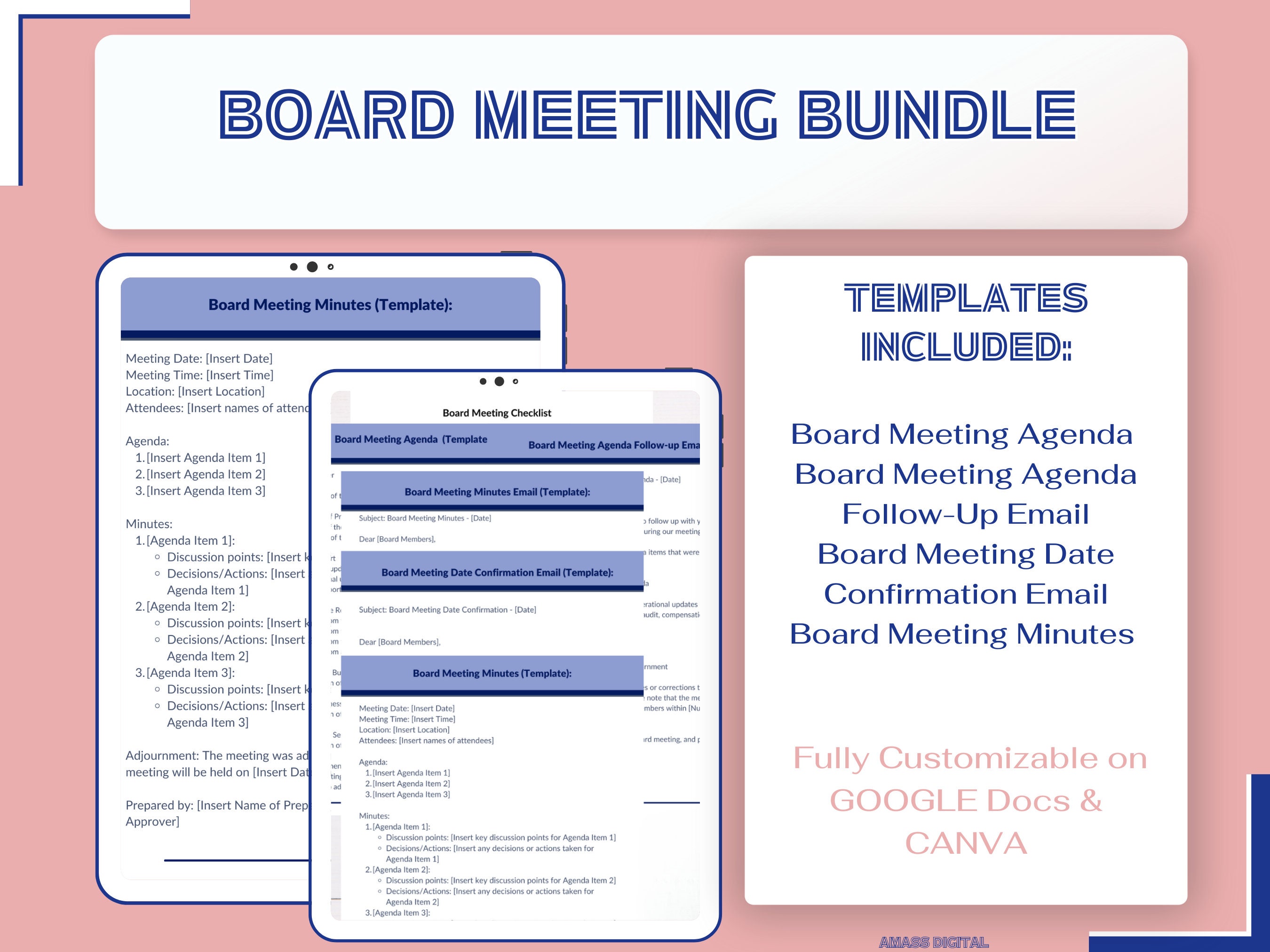 Board Meeting Templates Bundle | Meeting Minutes Template | Instant ...
