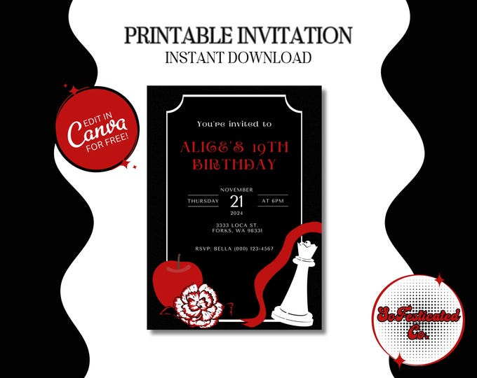 Twilight Saga Birthday Invitation Template - Editable Digital Download ...