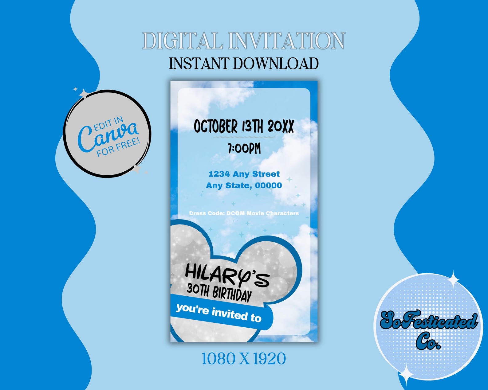 Disney Channel Party Evite | DCOM Cloud Intro Invitation | Disney ...