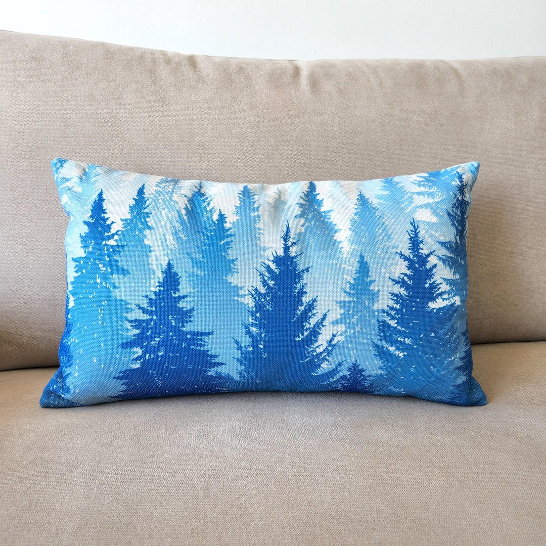 Pine Trees Cushion Cover, Blue Forest Decorative Cushion Cover ...