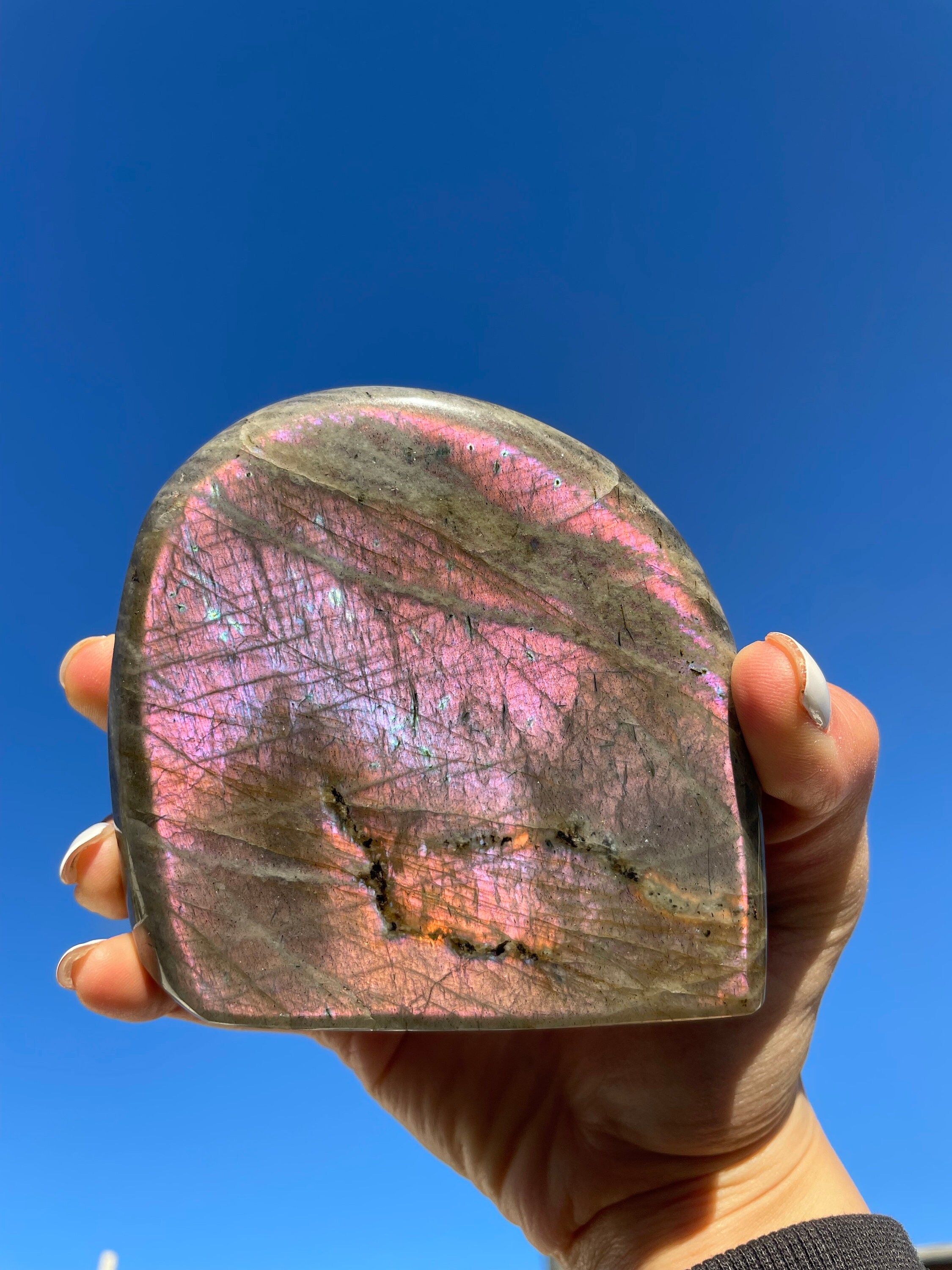 Flashy Labradorite Freeform Rainbow Labradorite Pink Polished Crystal ...