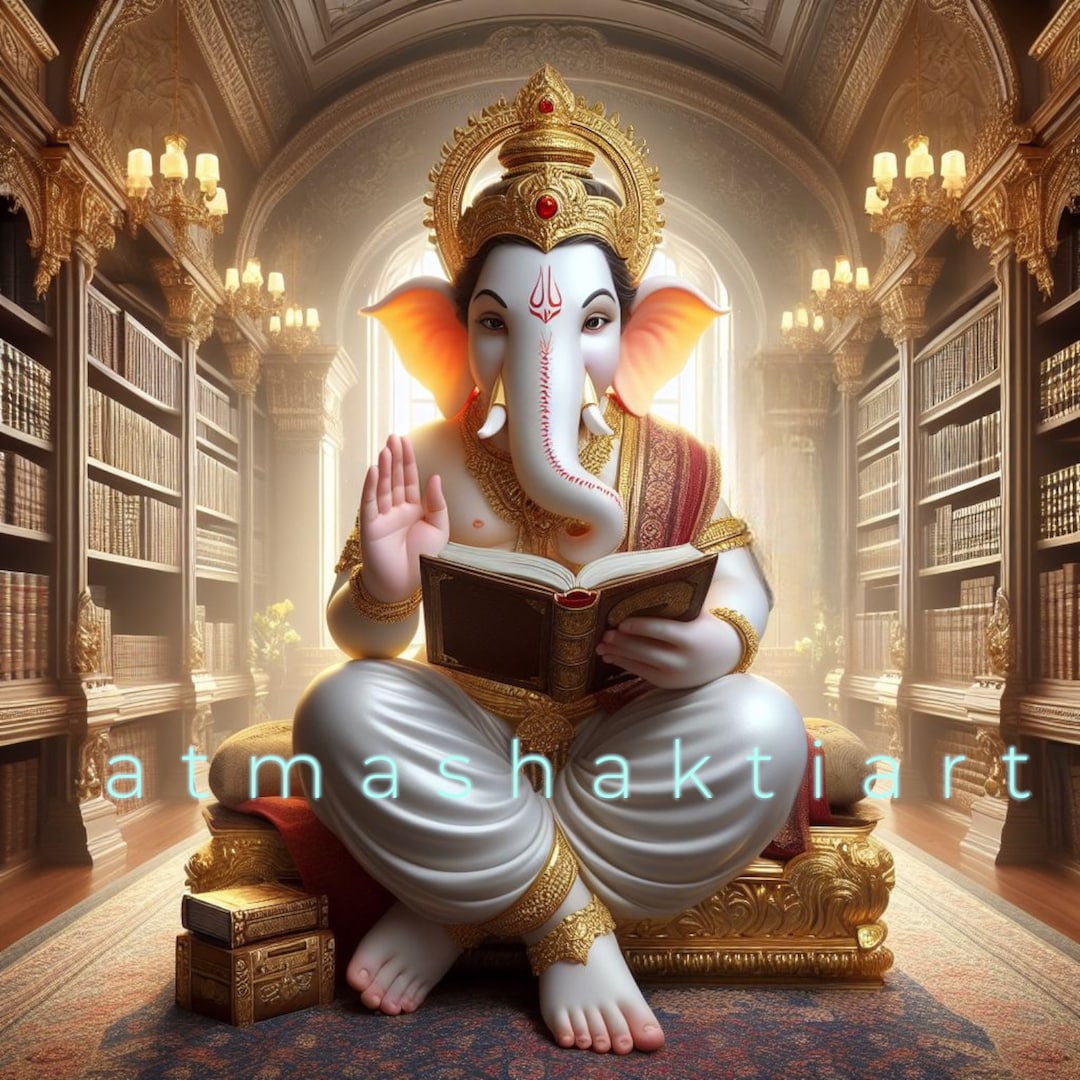Lord Ganesha Reading a Book,digital Art,digital Download, Beautiful Art ...