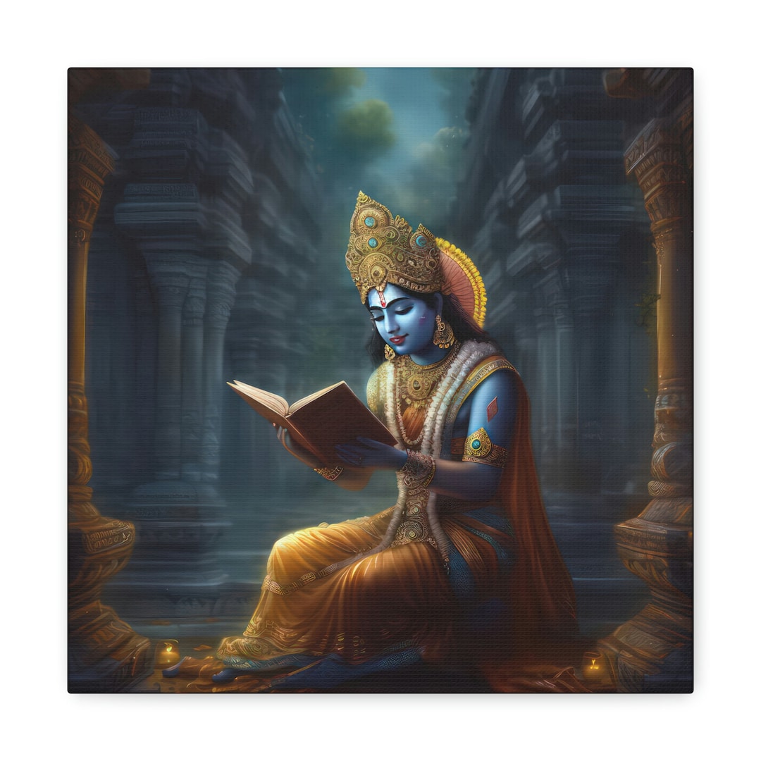 Lord Krishna Reading a Book, Lord Krishna Art, Lord Krishna Painting ...