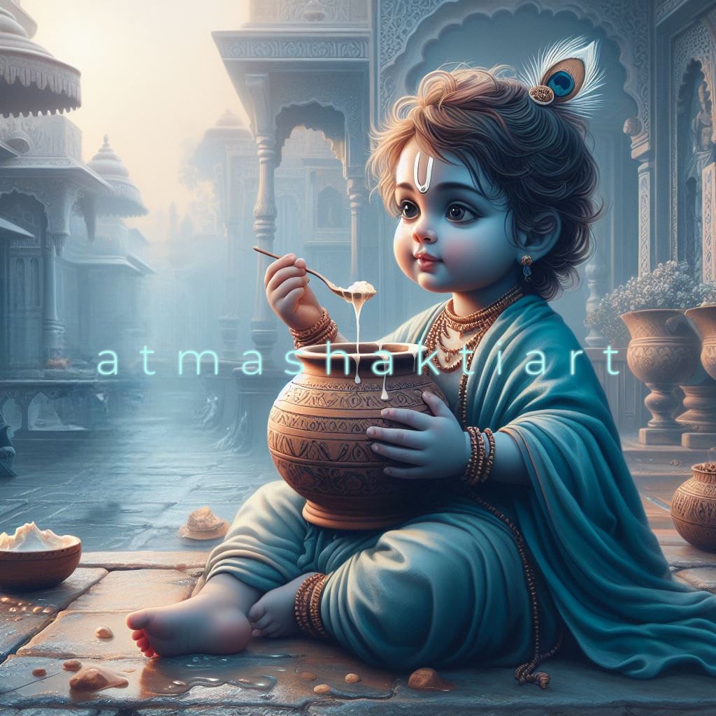 Baby Krishna Eating Butter ,digital Art,digital Download, Beautiful Art ...