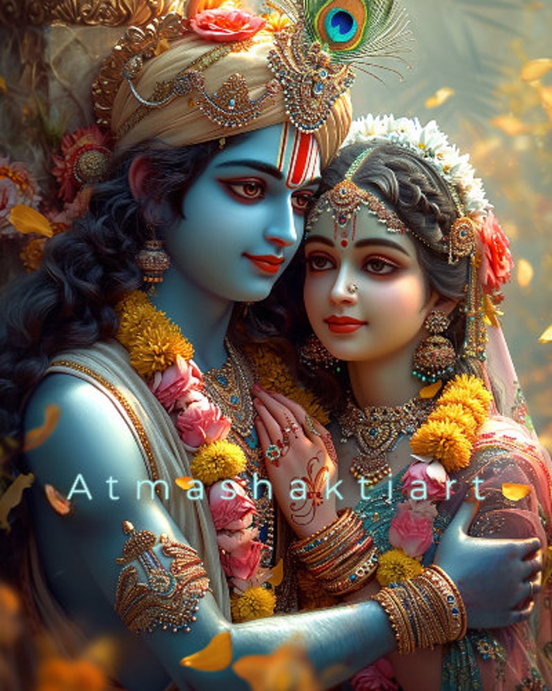 Krishna & Radha Art: Spiritual Love Painting, Hindu Home Decor - Etsy