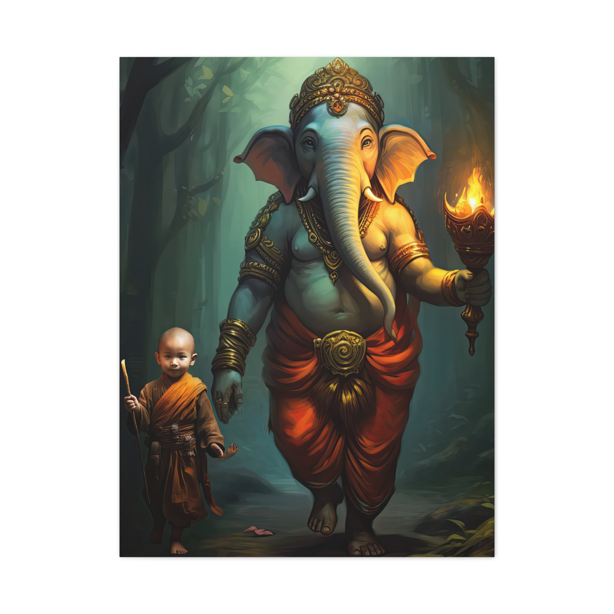Lord Ganesha Walking With a Monk Lord Ganesha Peaceful Art Soothing Art ...