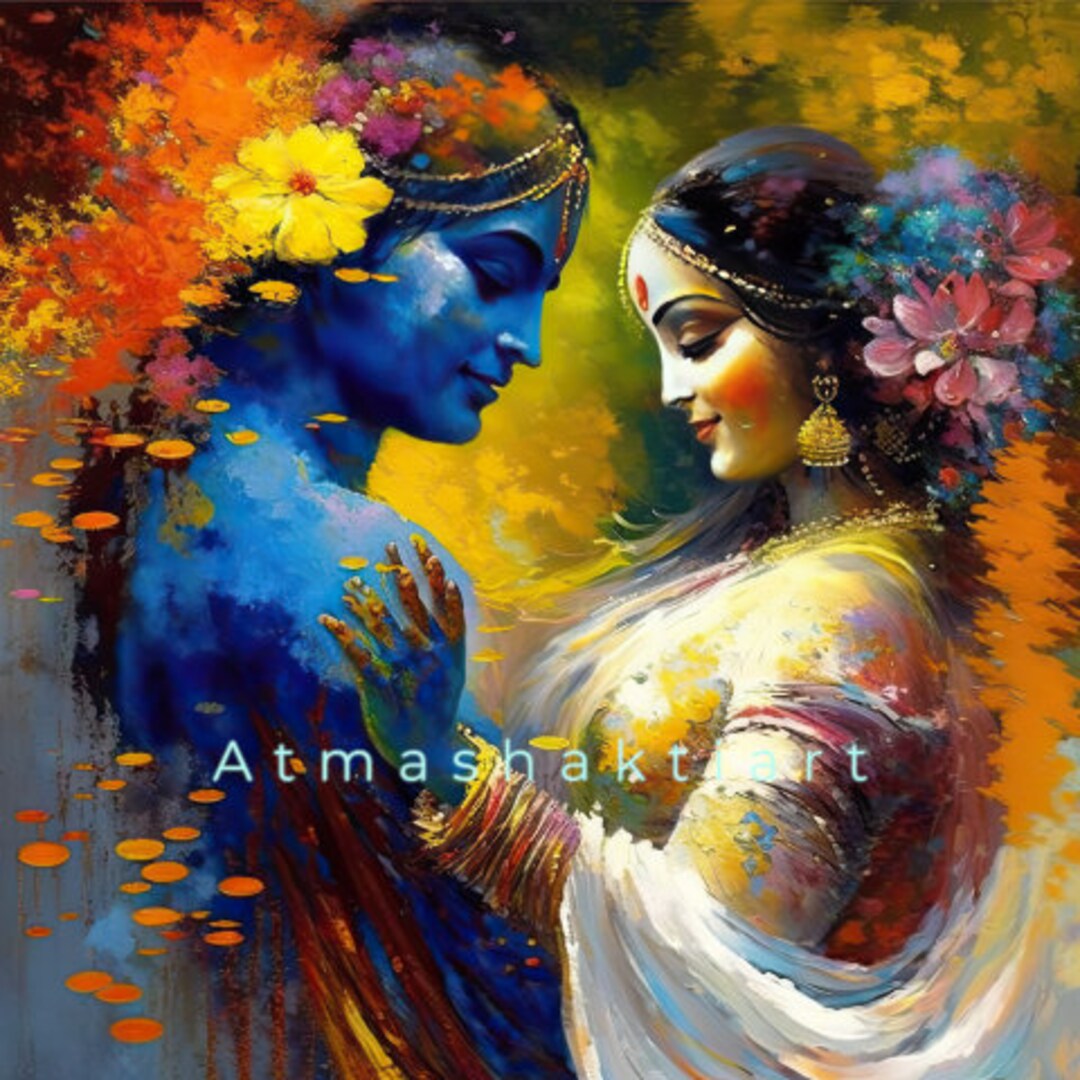 Radha Krishna Holi Art Print: Divine Hindu Lovers (digital Download ...