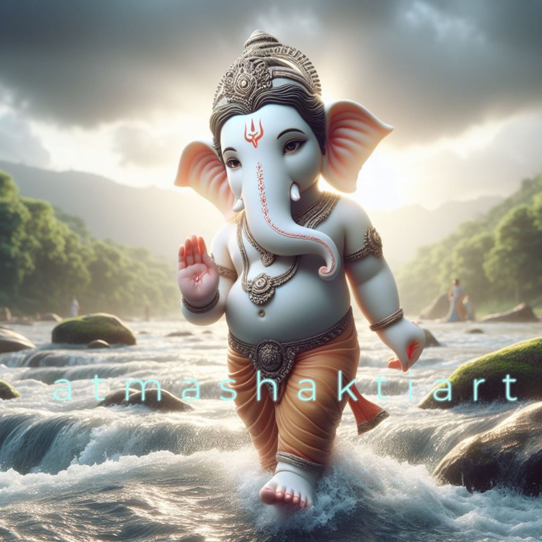 Lord Ganesha Walking in a River, Beautiful Art , Digital Art , Instant ...