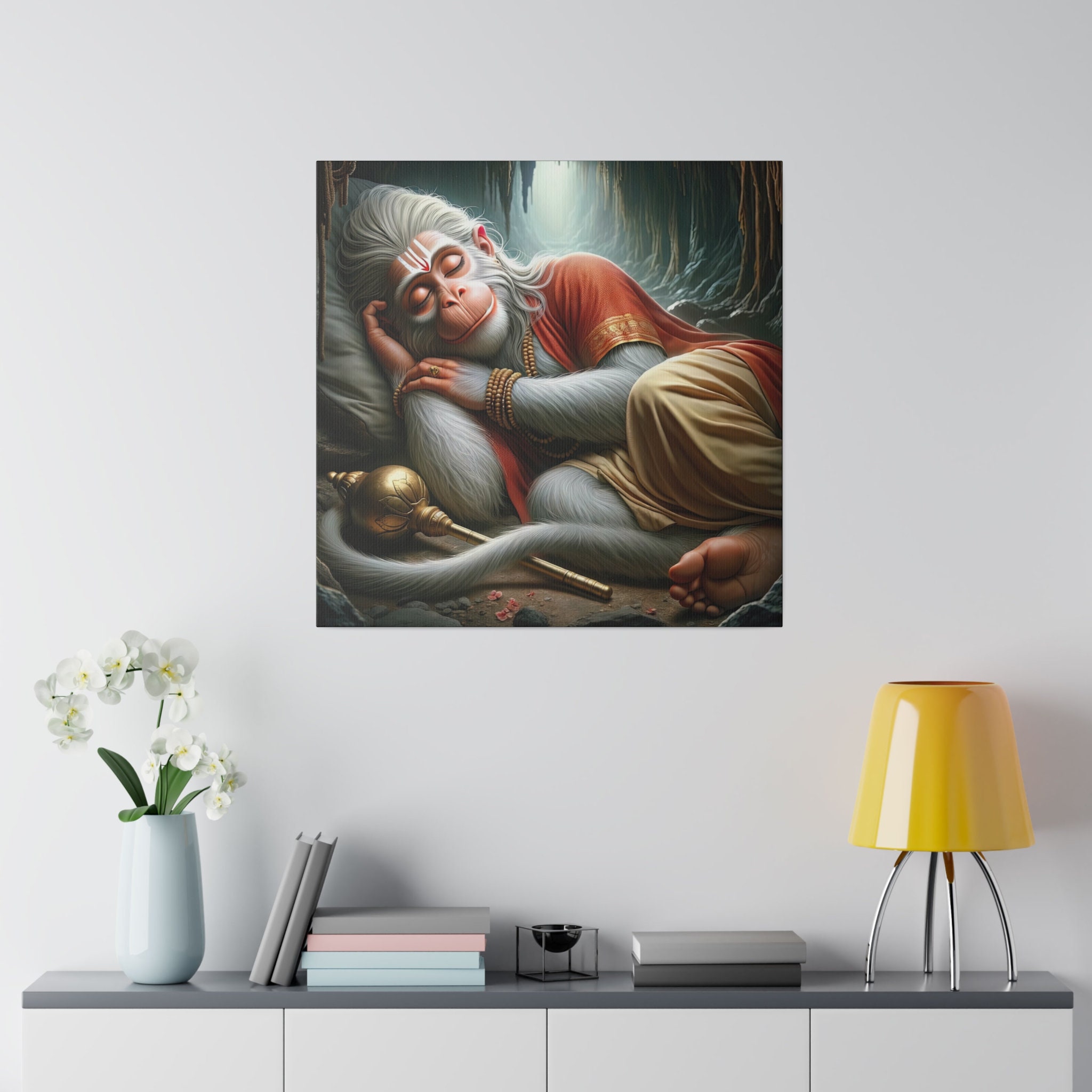 Sleeping Lord Hanuman Canvas Art: Divine Blessing Home Decor - Etsy