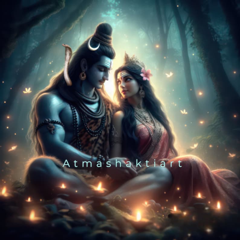 Shiva Parvati Art Print: Gauri Shankar Divine Love (digital Download ...