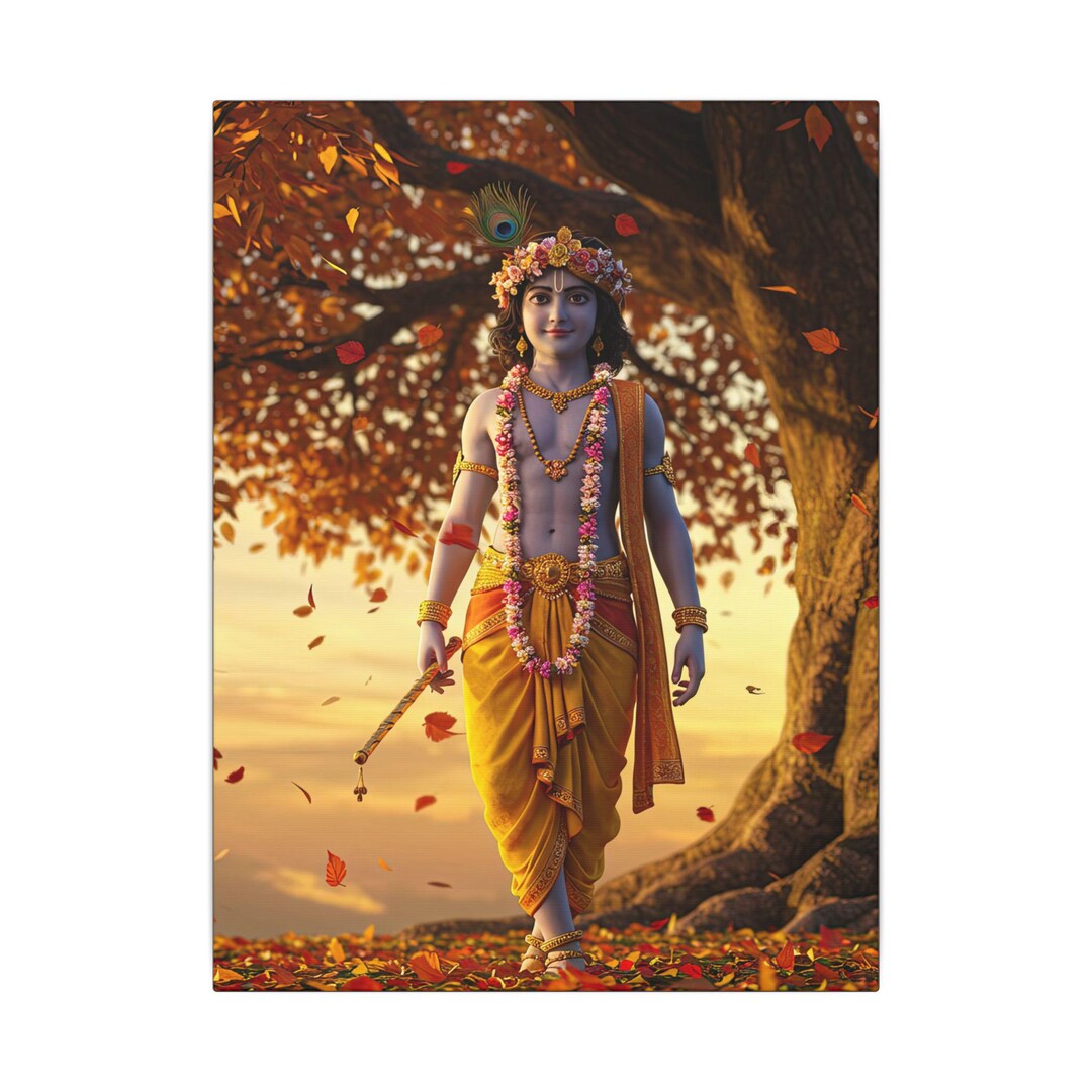 Canvas Art Print, Lord Krishna Under a Tree, Wall Decor, Religious Art ...