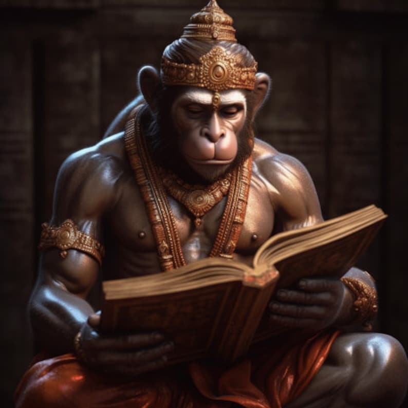 Lord Hanuman Reading a Book Lord Hanuman Prosperity Divine God Hinduism ...
