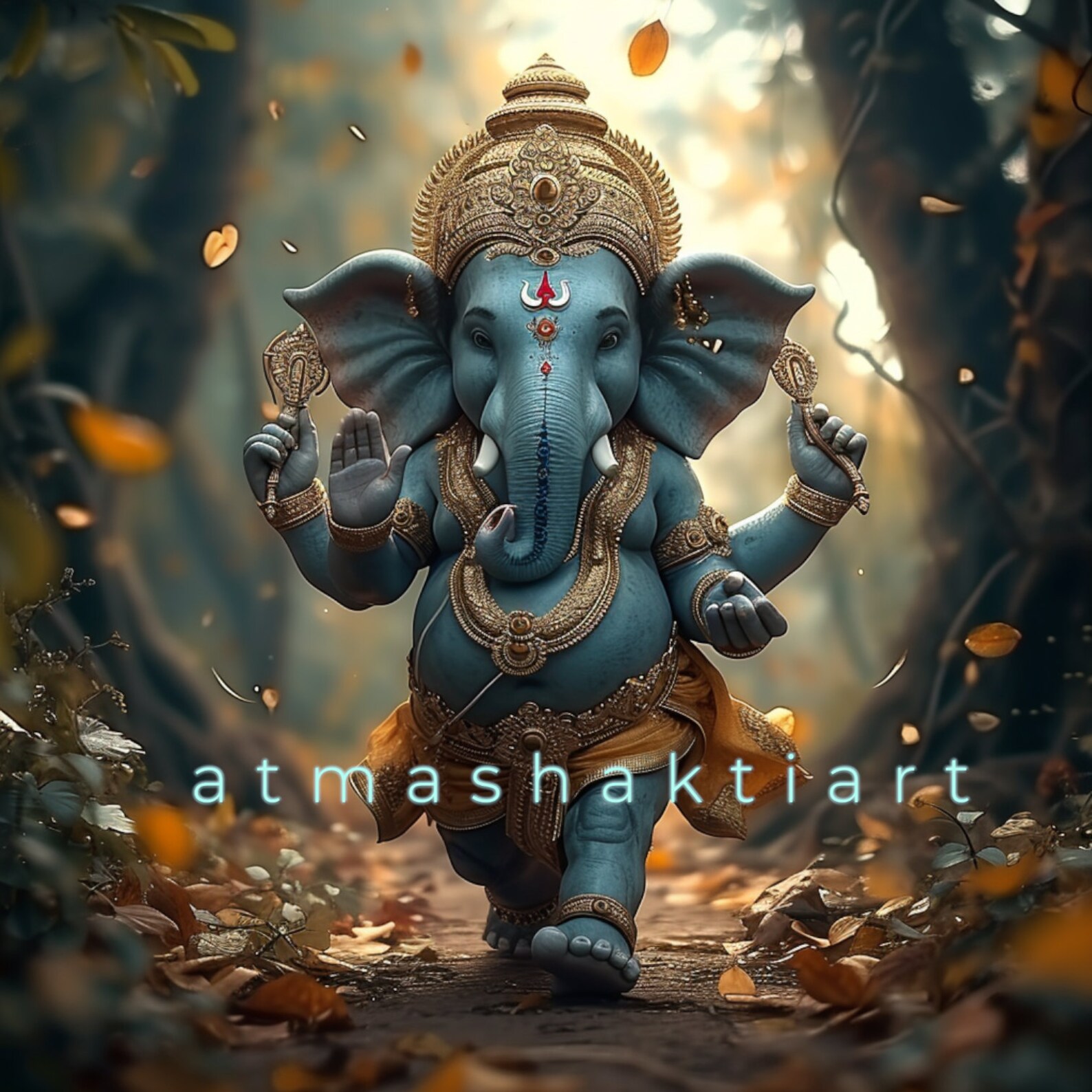 Lord Ganesha Walking in a Forest, Digital Art,digital Download ...